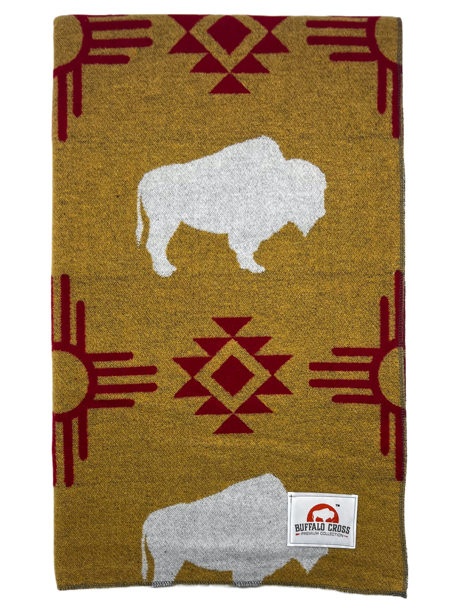 Buffalo Cross Blanket - White Buffalo Mustard – The Banff Trading Post